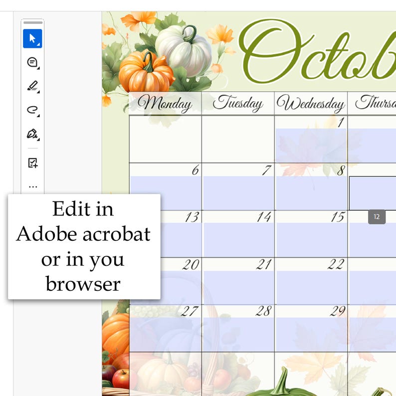 EDITABLE October 2025 Calendar, Pumpkin Calendar, Fillable Calendar ...