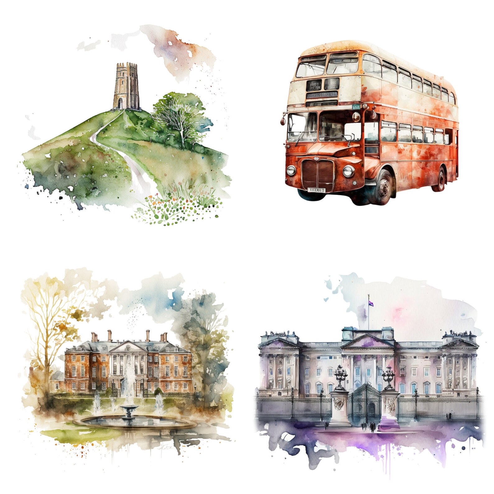 London Clipart, Britain Clipart, Watercolor London, Sighseeing Clipart ...
