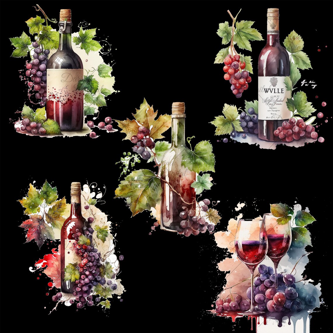 Watercolor Wine Clipart Wine and Cheese Clipart Wine - Etsy