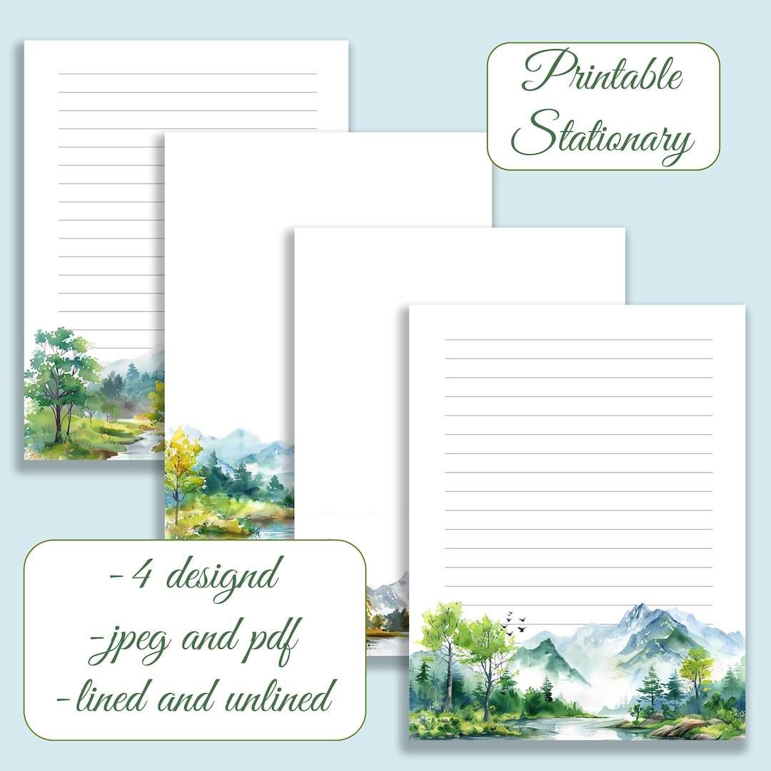 Mountain Printable Stationary, Landscape Stationary, Forest Writing ...