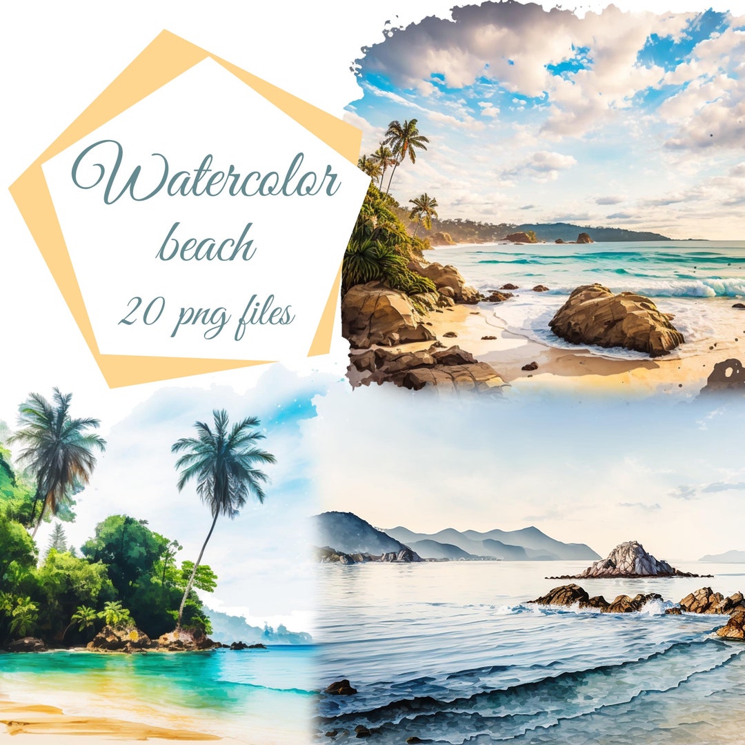 Beach Clipart, Tropical Beach Clipart, Watercolor Beach, Tropical ...