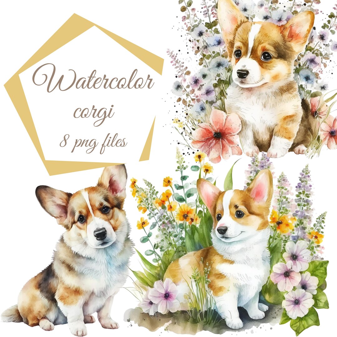 Watercolor Corgi Clipart, Corgi Illustration, Puppy Clipart, Cute Dog ...