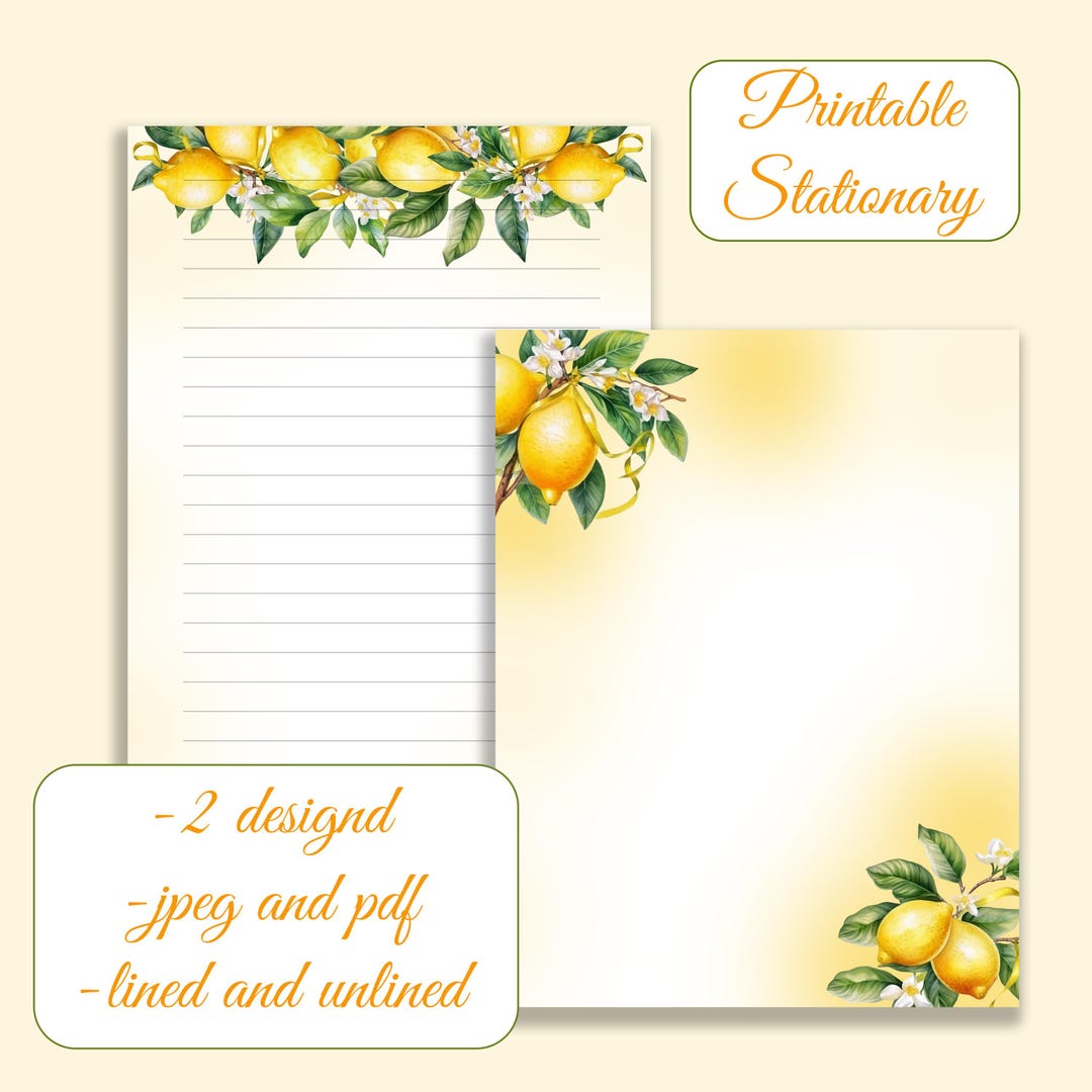 Lemon Printable Stationary, Lemon Stationary, Writing Paper, Letter ...