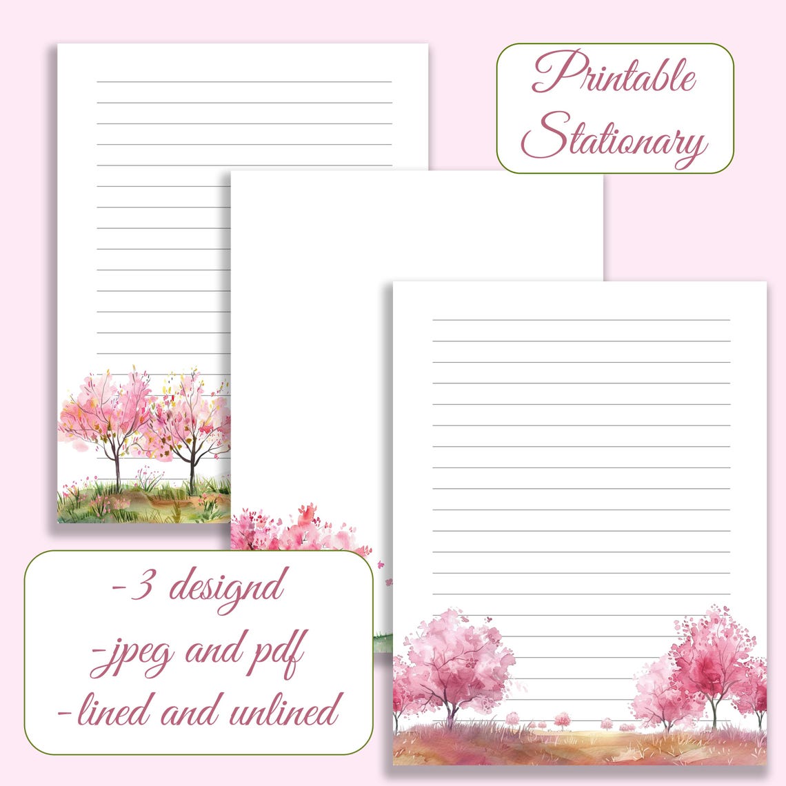 Spring Trees Printable Stationary, Spring Stationary, Writing Paper ...