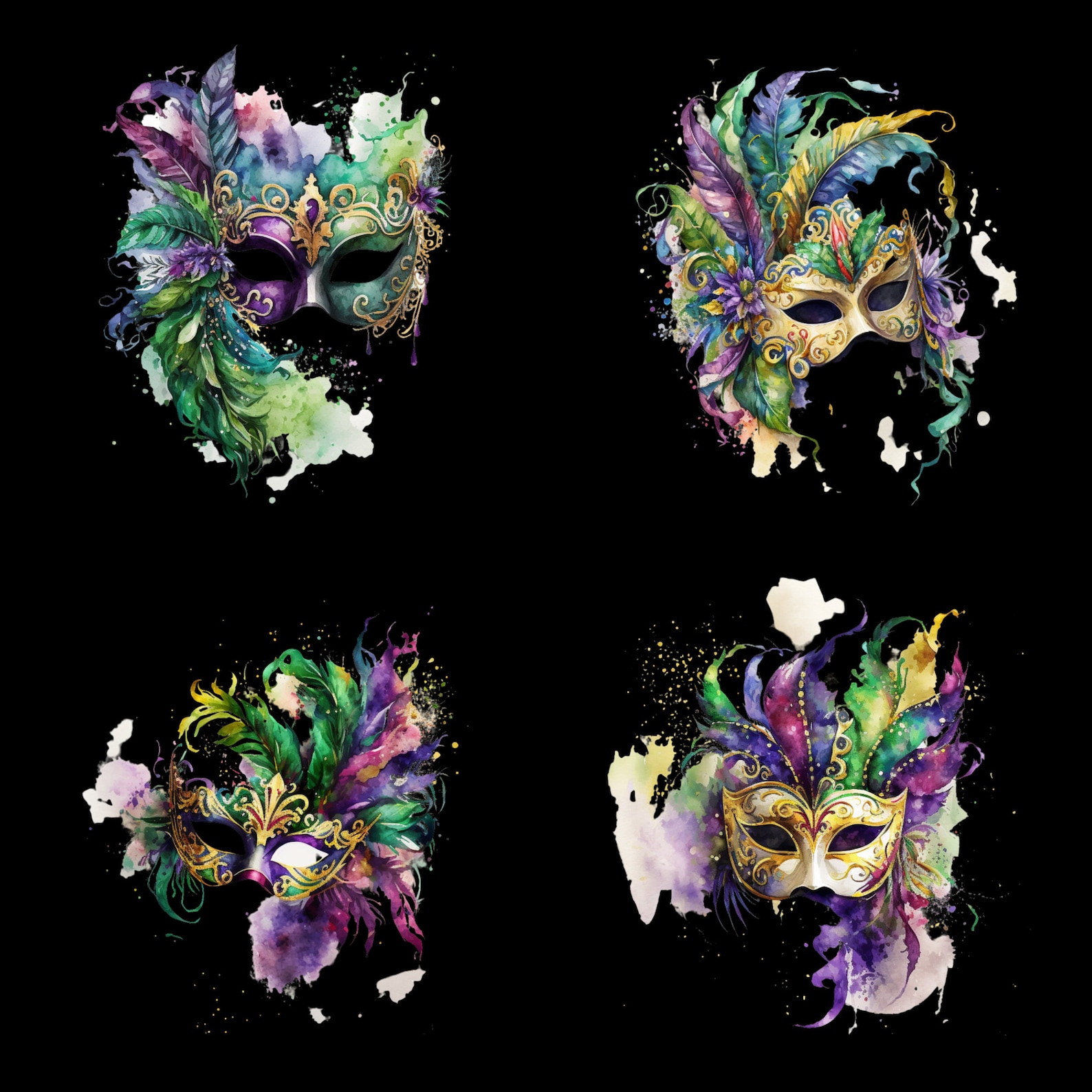 Mardi Gras Clipart, Mardi Gras Mask, Mask Clipart, Watercolor Mardi ...