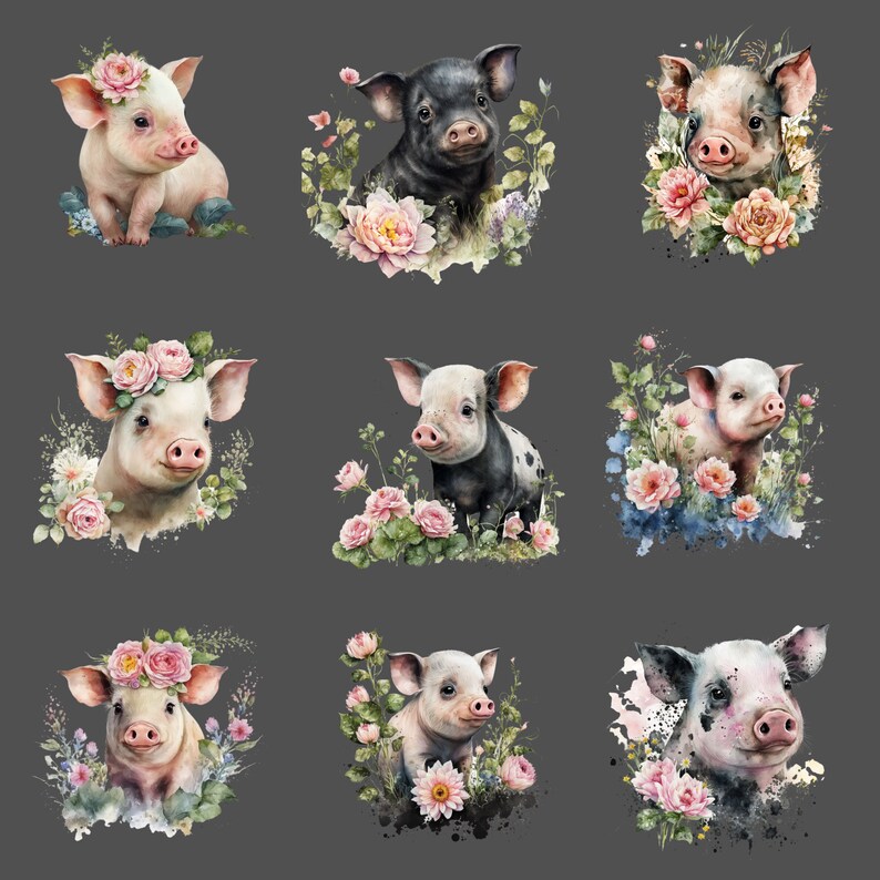 Watercolor Pig Clipart, Cute Pig Clipart,piglet Clipart, Black Pig ...
