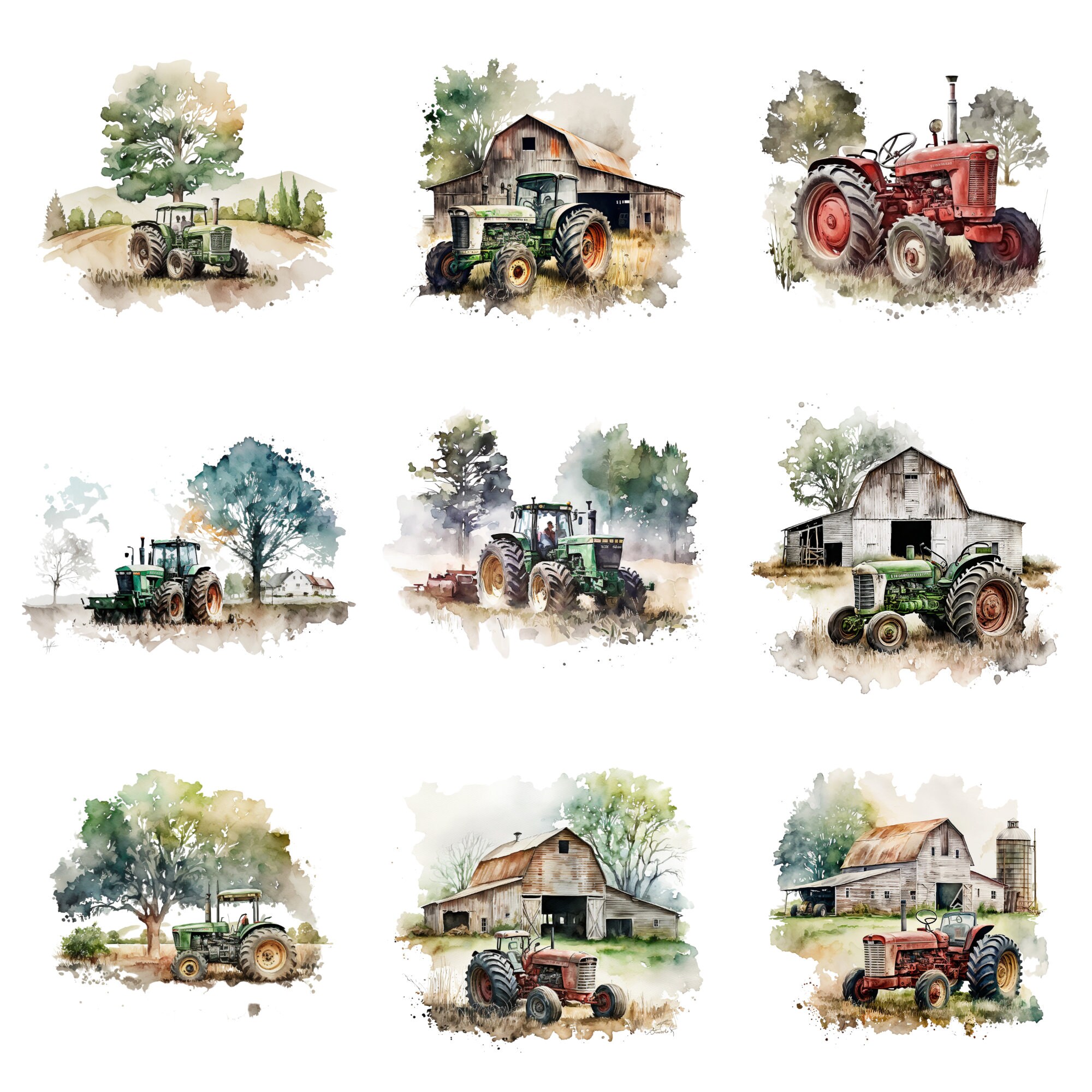 Tractor Clipart, Watercolor Tractor, Watercolor Farm Clipart, Farm ...