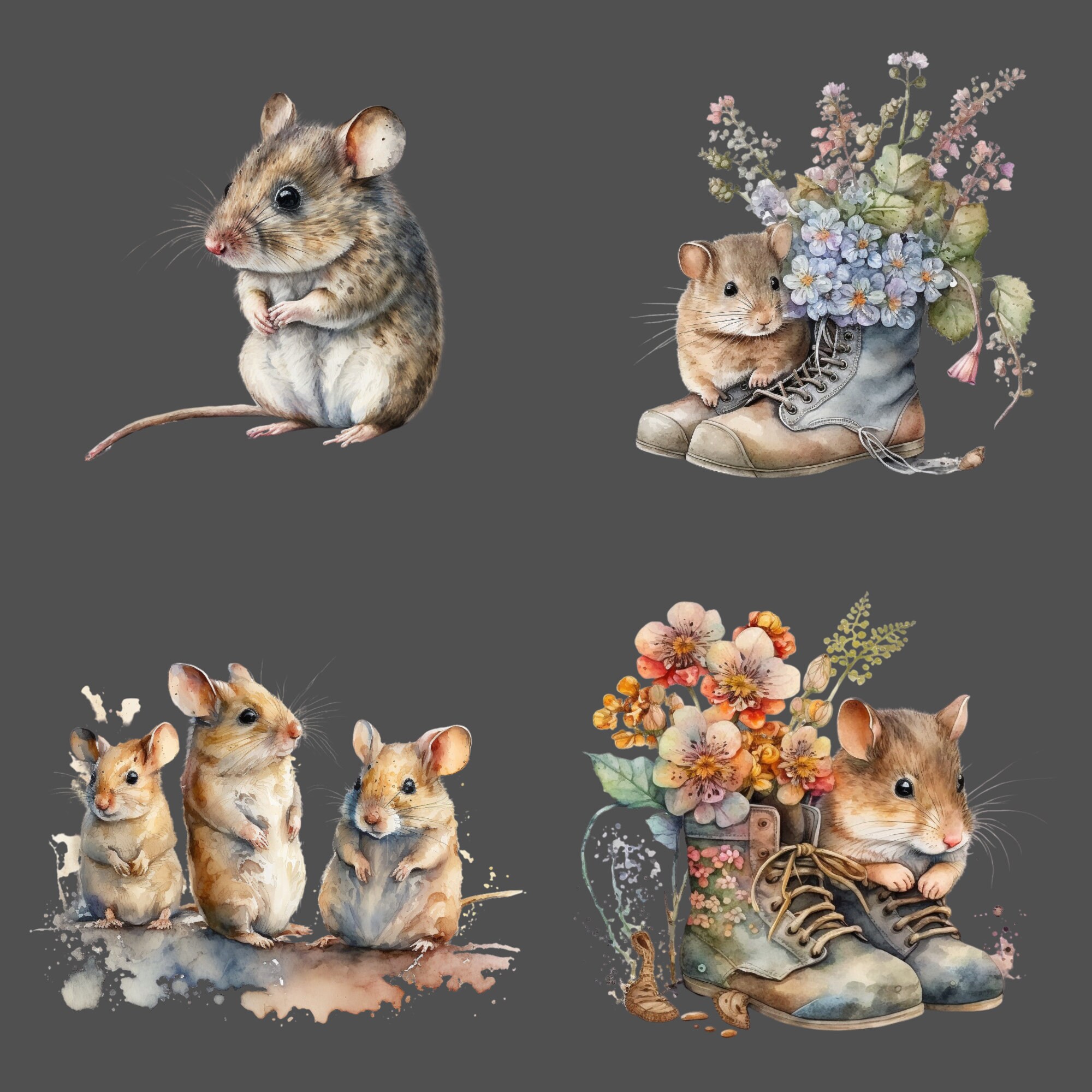 Mice Clipart, Watercolor Mice Illustration, Mouse Clipart, Garden ...