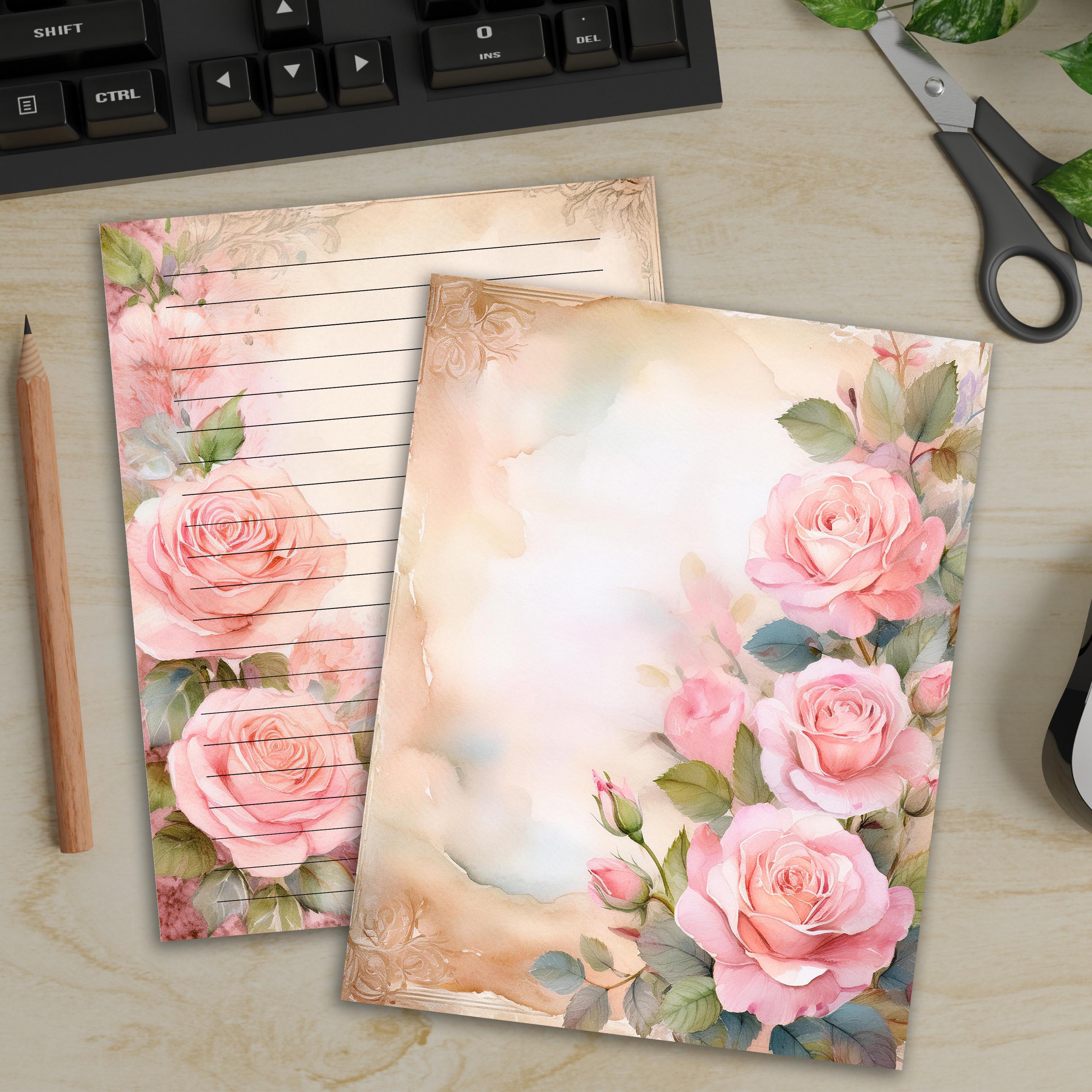 Pink Roses, Printable Stationary, Pink Stationary, Rose Writing Paper ...