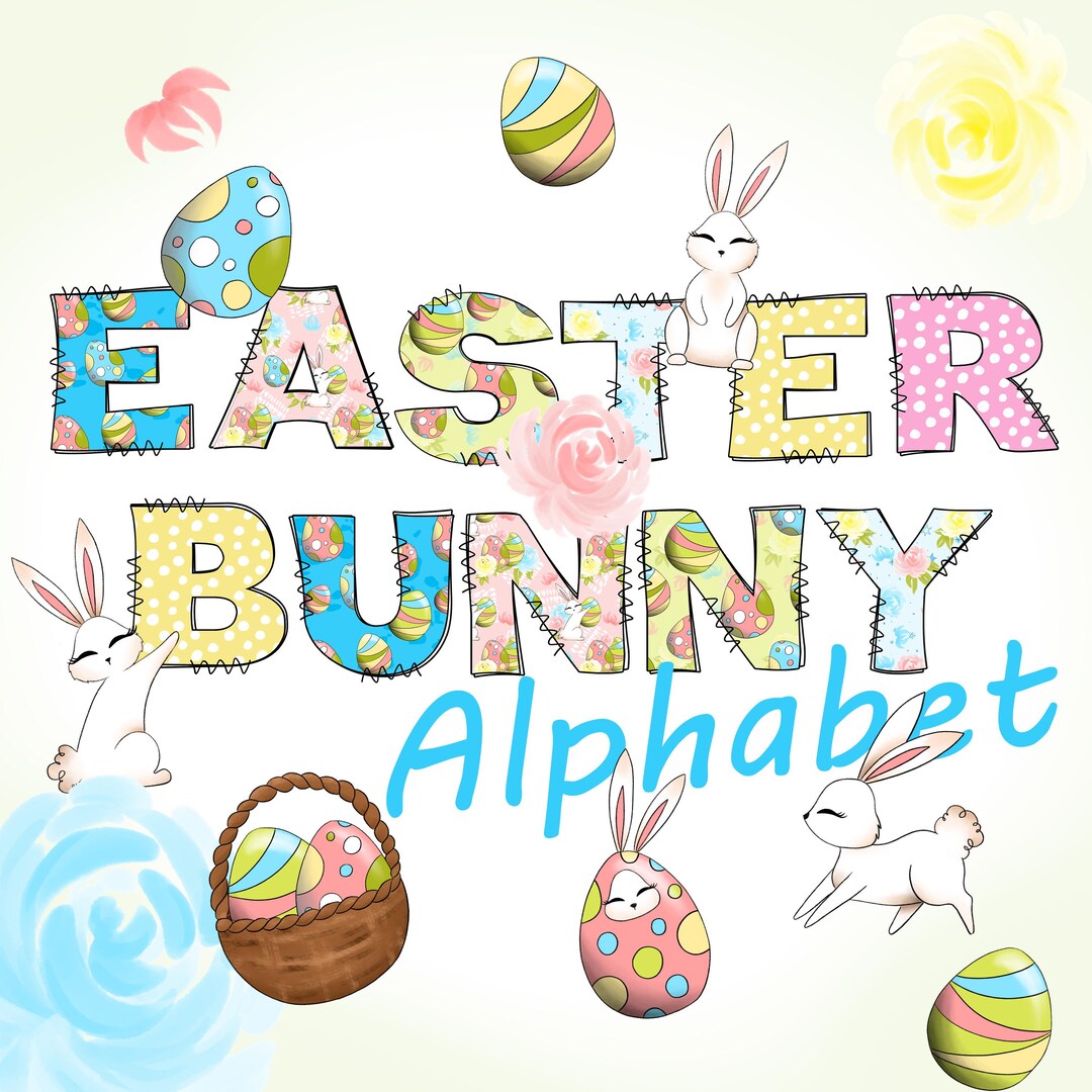 Easter Doodle Alphabet Clipart, Easter Clipart, Bunny Alphabet PNG, PNG ...
