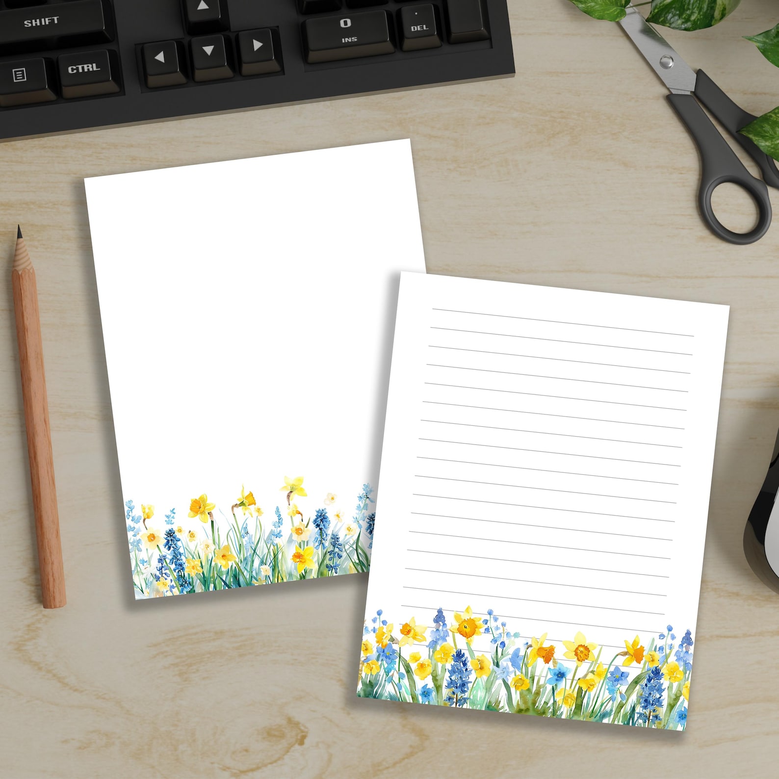 Spring Flower, Daffodil Printable Stationary, Flower Field Stationary ...