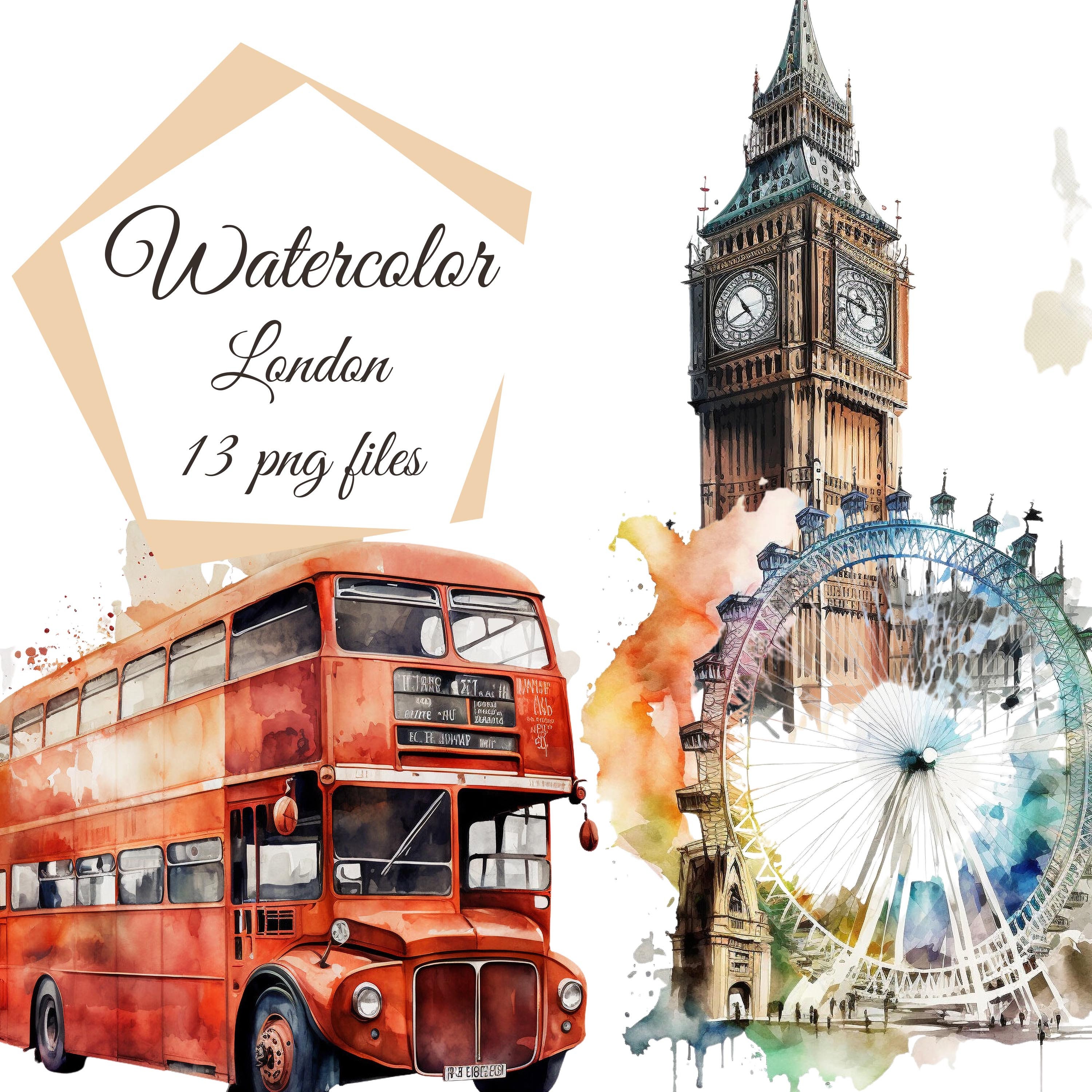 London Clipart, Britain Clipart, Watercolor London, Sighseeing Clipart ...