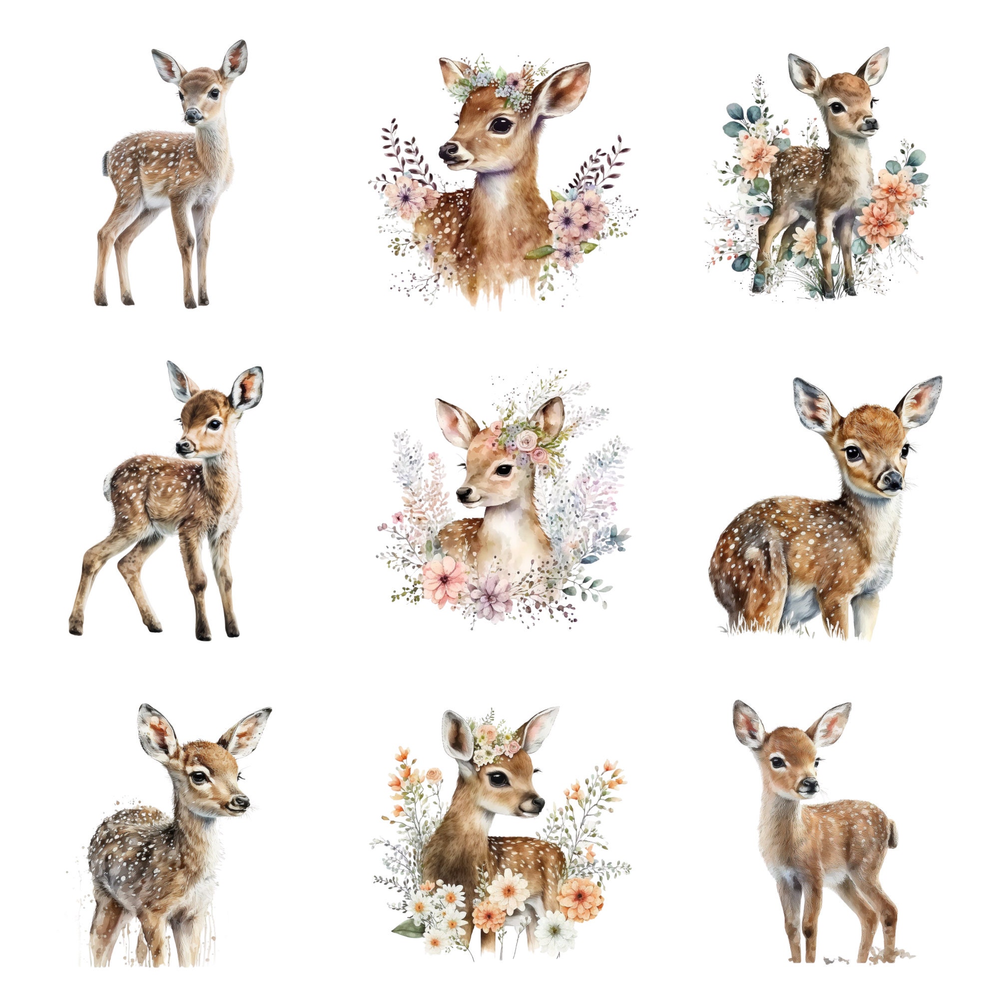 Watercolor Deer Clipart Baby Deer Illustration Cute Deer - Etsy