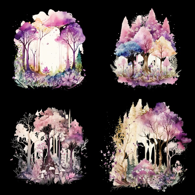 Magical Forest Clipart Watercolor Forest Fairy Forest - Etsy