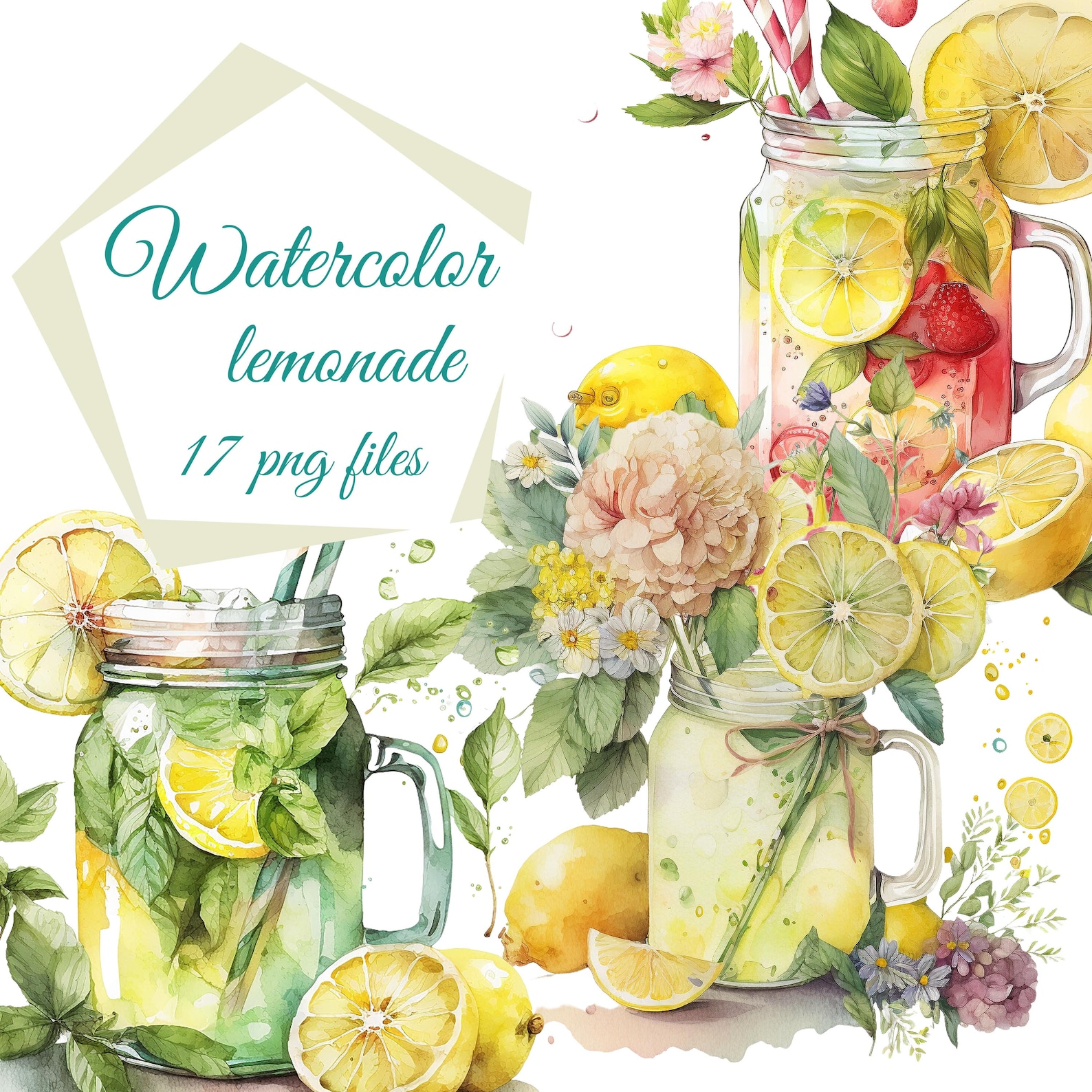 Watercolor Lemonade Clipart, Drinks Clipart, Summer Clipart, Lemon ...