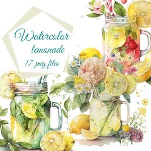 Watercolor Lemonade Clipart, Drinks Clipart, Summer Clipart, Lemon ...