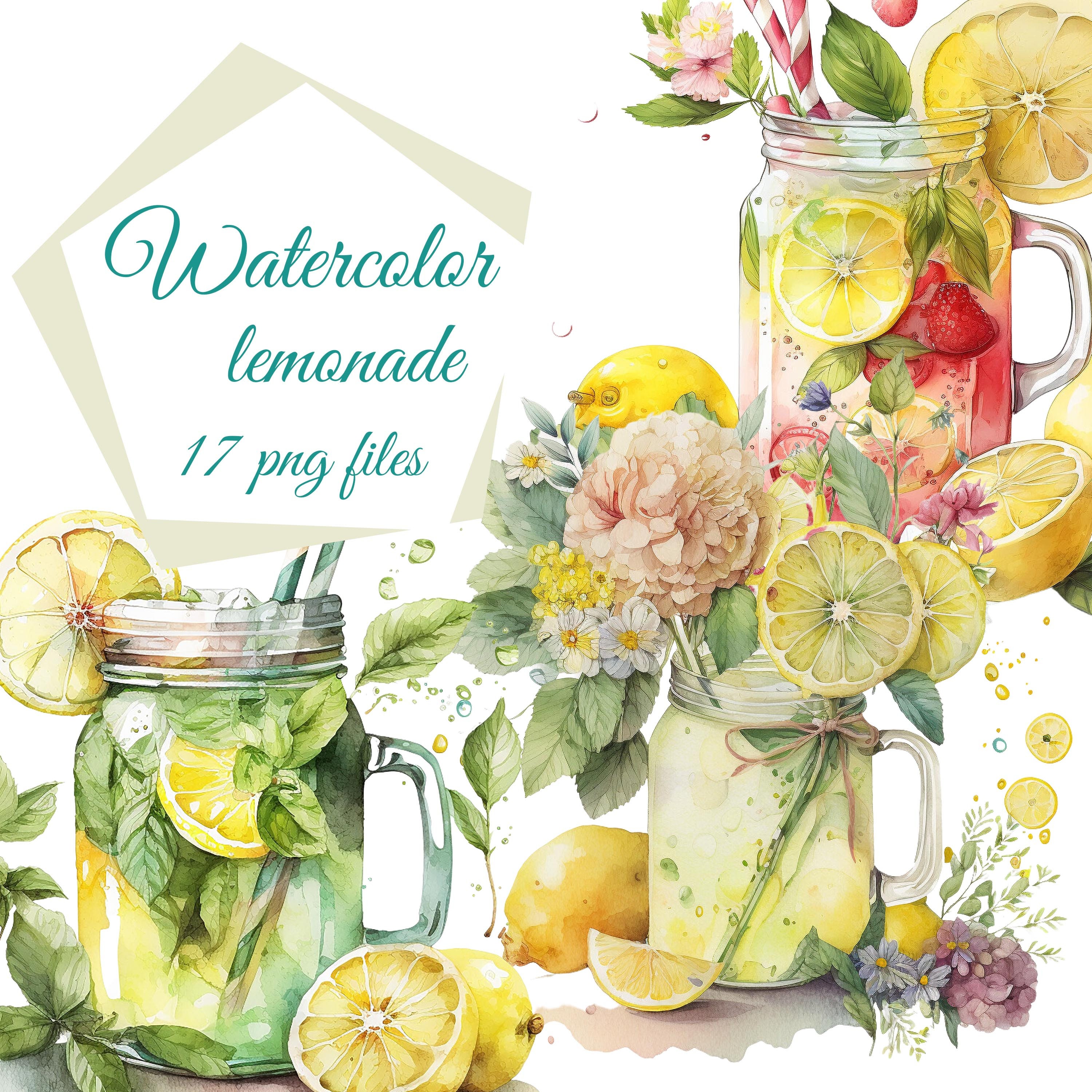 Watercolor Lemonade Clipart, Drinks Clipart, Summer Clipart, Lemon ...