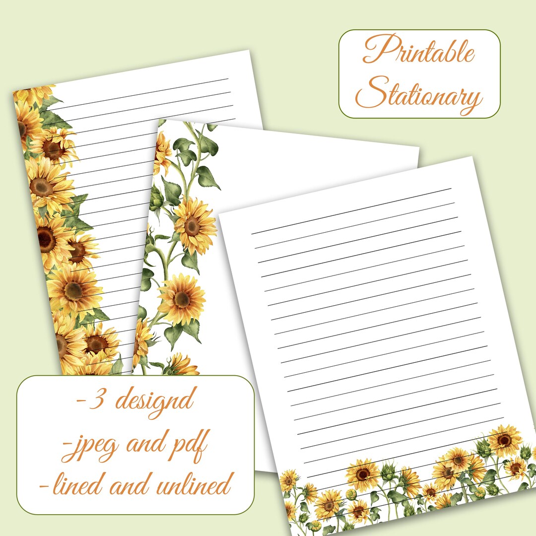 Sunflower Flower, Printable Stationary, Flower Stationary, Floral ...