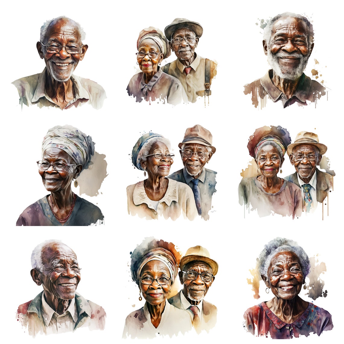 Watercolor Elderly Clipart, African-american Clipart, African-american ...