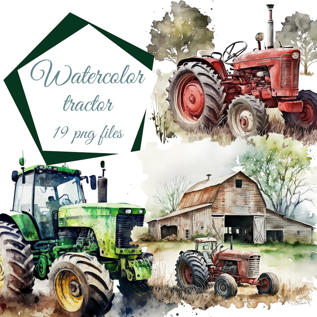 Tractor Clipart, Watercolor Tractor, Watercolor Farm Clipart, Farm ...