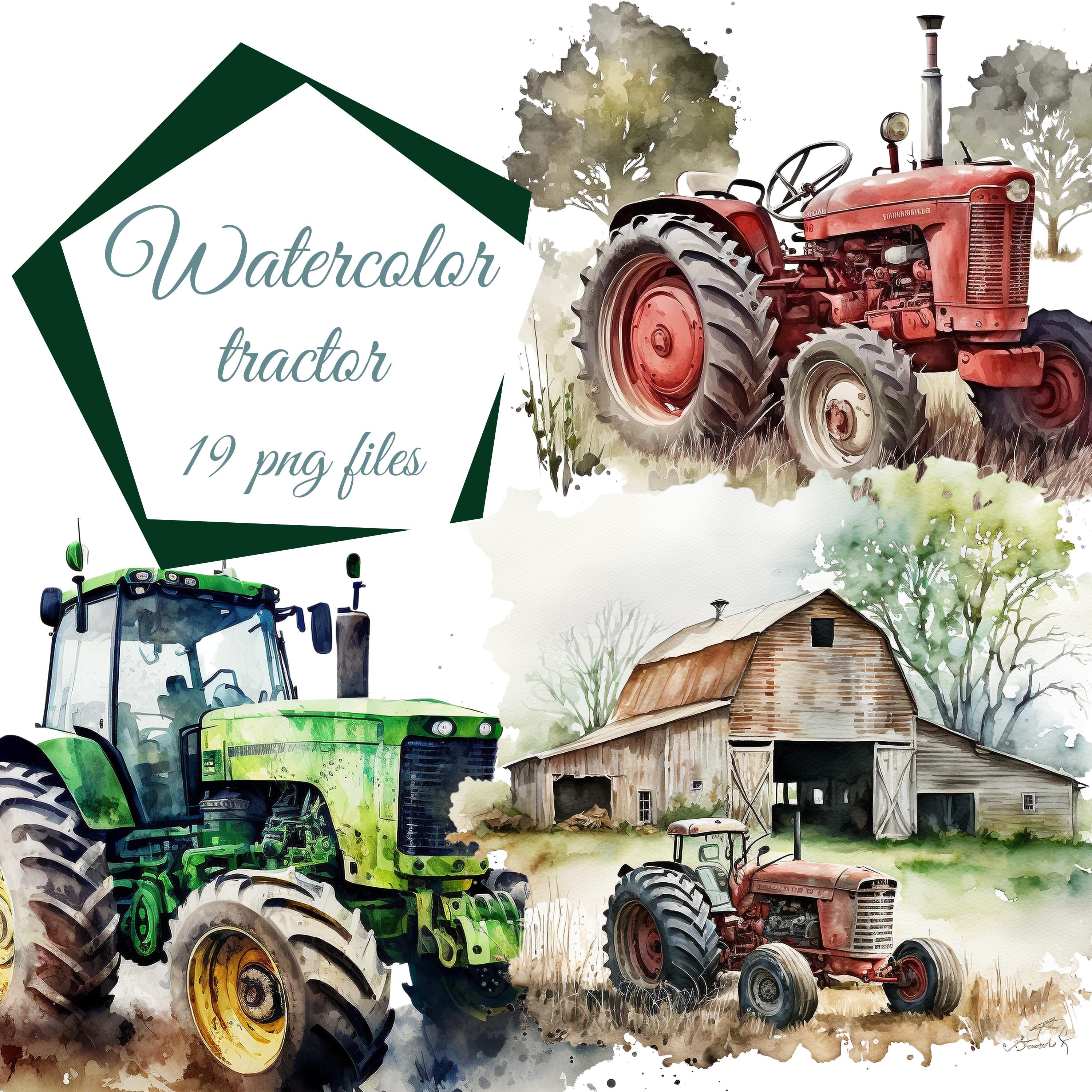 Tractor Clipart, Watercolor Tractor, Watercolor Farm Clipart, Farm ...