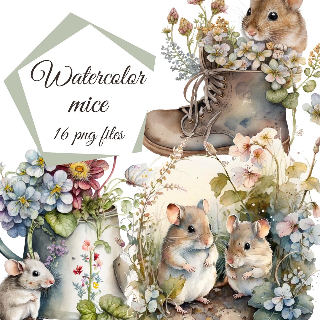 Mice Clipart, Watercolor Mice Illustration, Mouse Clipart, Garden ...