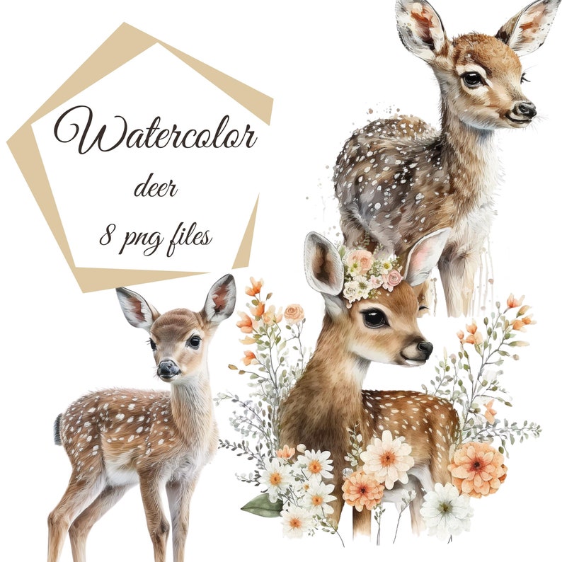 Watercolor Deer Clipart Baby Deer Illustration Cute Deer - Etsy