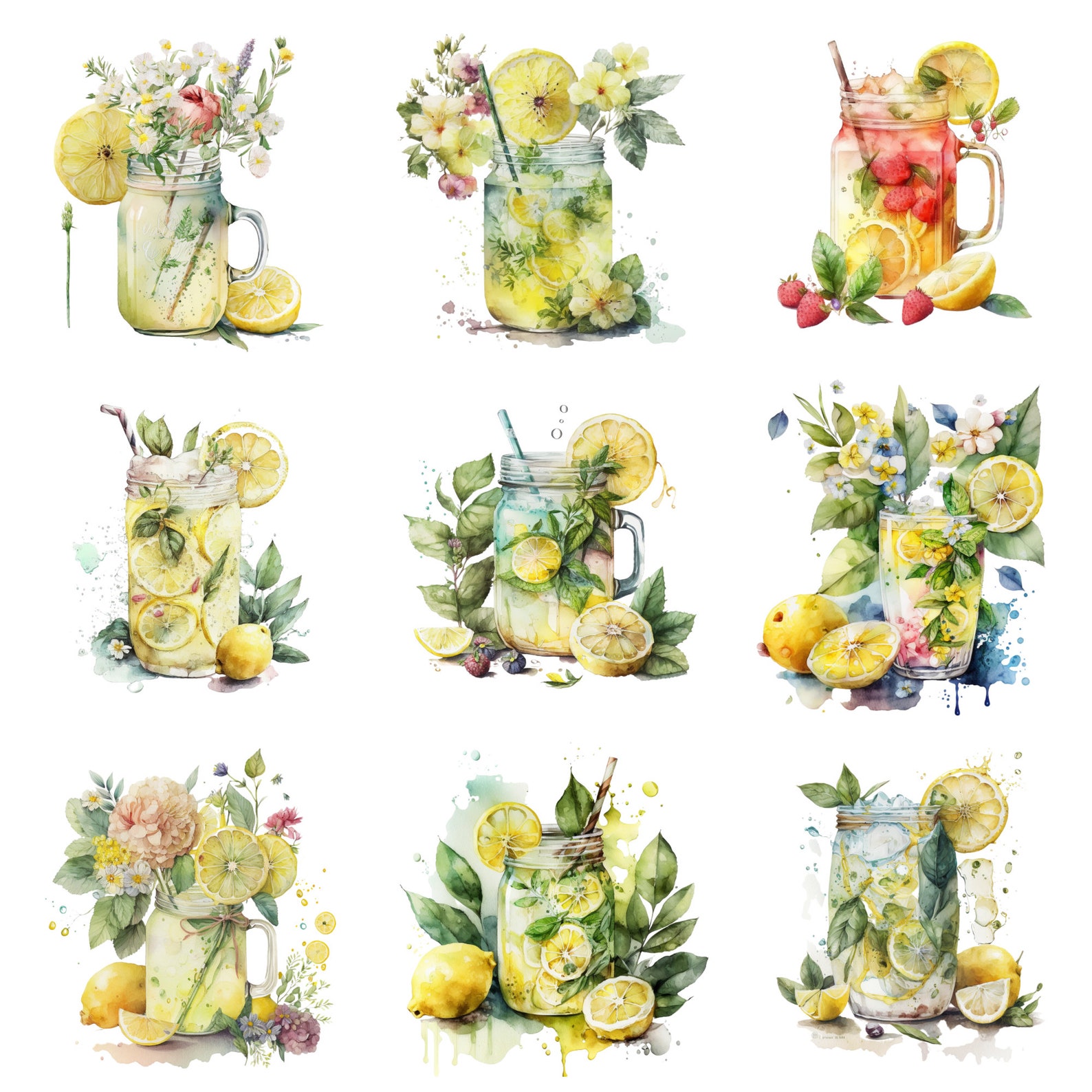 Watercolor Lemonade Clipart, Drinks Clipart, Summer Clipart, Lemon ...