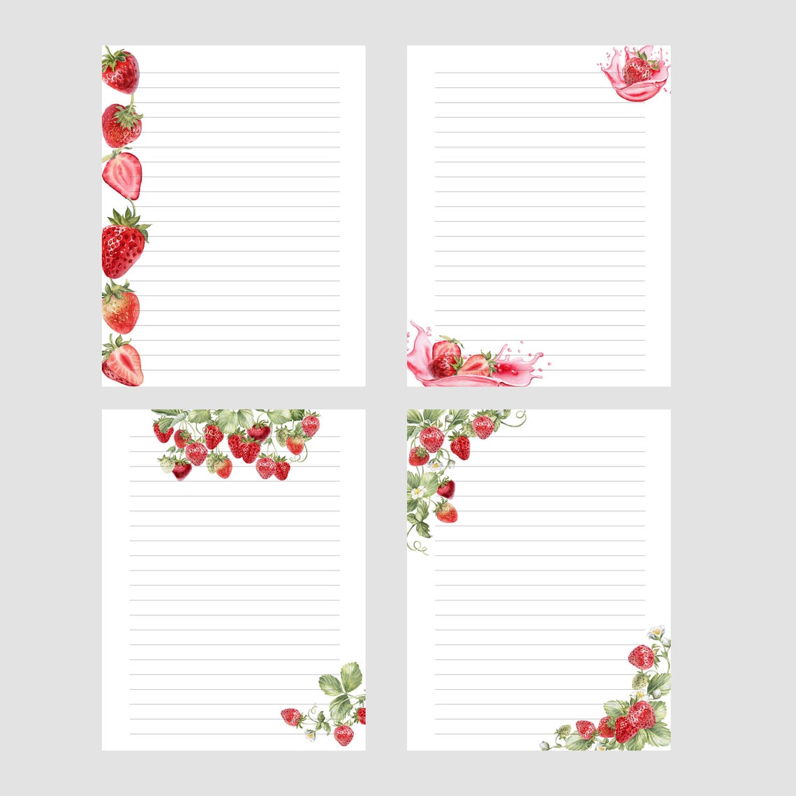 Strawberry Printable Stationary, Strawberry Stationary, Writing Paper ...