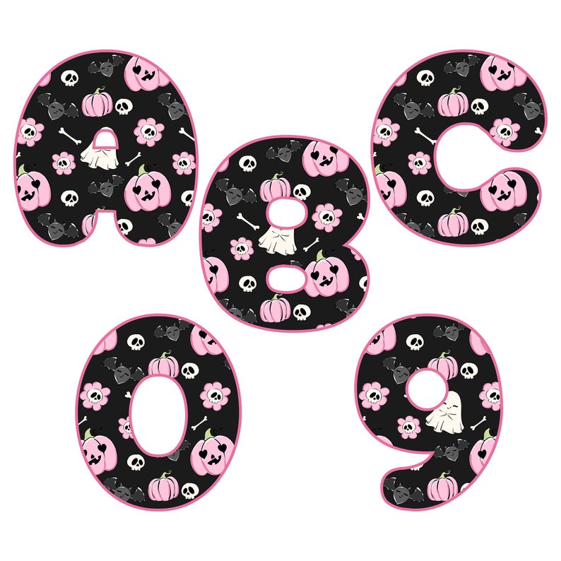 Pink Halloween Doodle Alphabet Clipart, Halloween Clipart, Pink ...