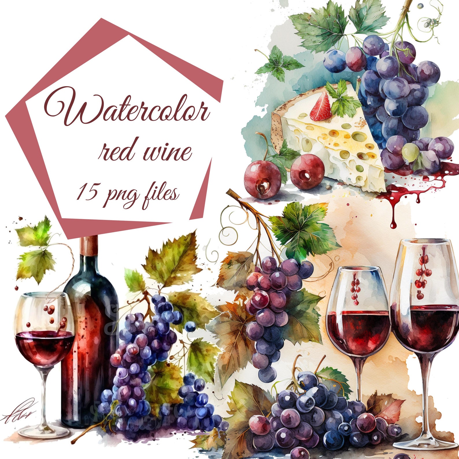 Watercolor Wine Clipart Wine and Cheese Clipart Wine - Etsy