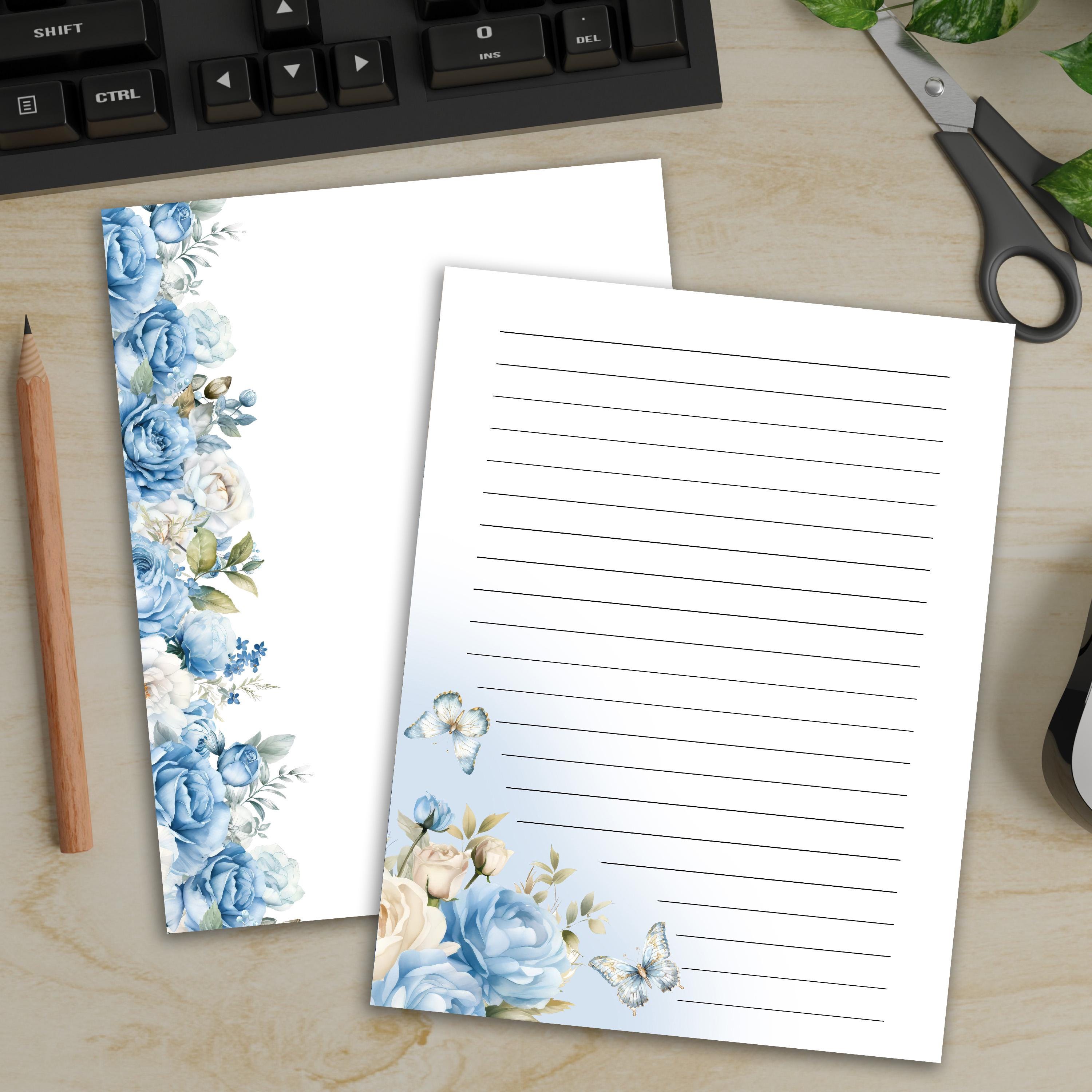 Blue Flowers Printable Stationary, Flower Stationary, Winter Writing ...