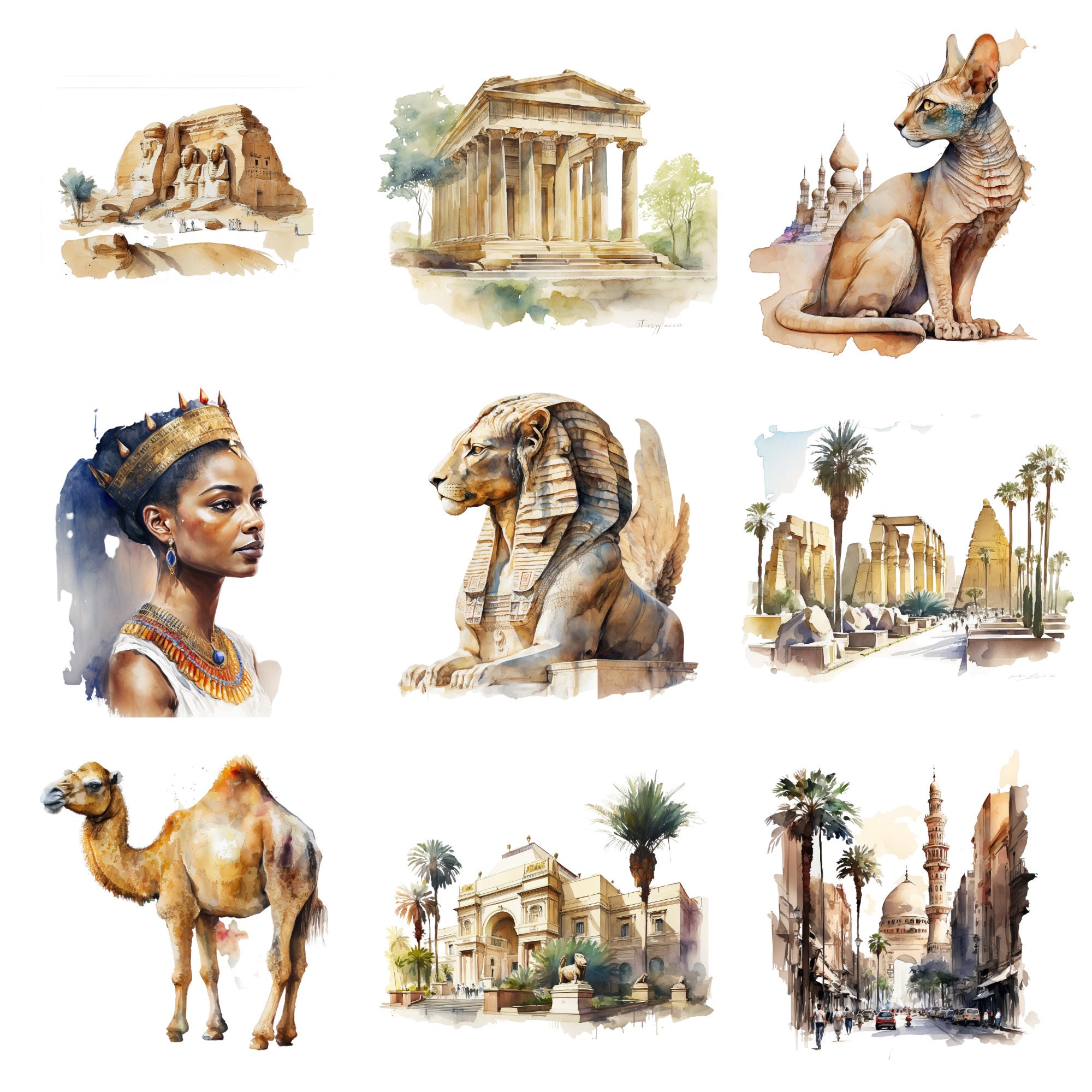Egypt Clipart, Watercolor Egypt Illustration, Pyramid Clipart ...
