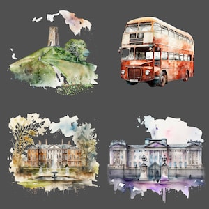 London Clipart, Britain Clipart, Watercolor London, Sighseeing Clipart ...