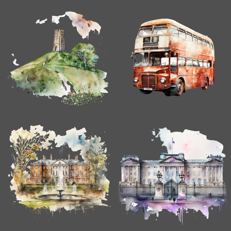 London Clipart, Britain Clipart, Watercolor London, Sighseeing Clipart ...