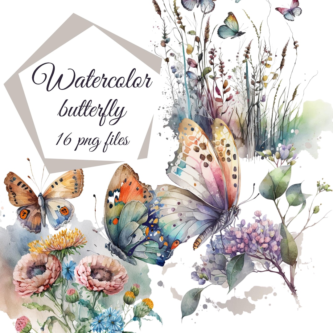 Watercolor Butterfly Clipart, Butterflies Clipart, Field With Butterfly ...
