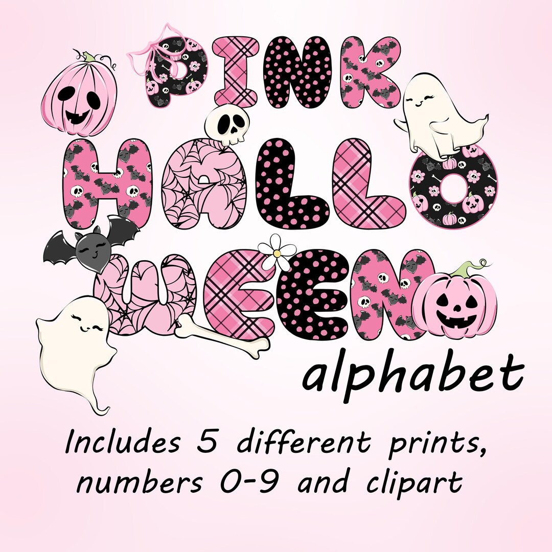 Pink Halloween Doodle Alphabet Clipart, Halloween Clipart, Pink ...