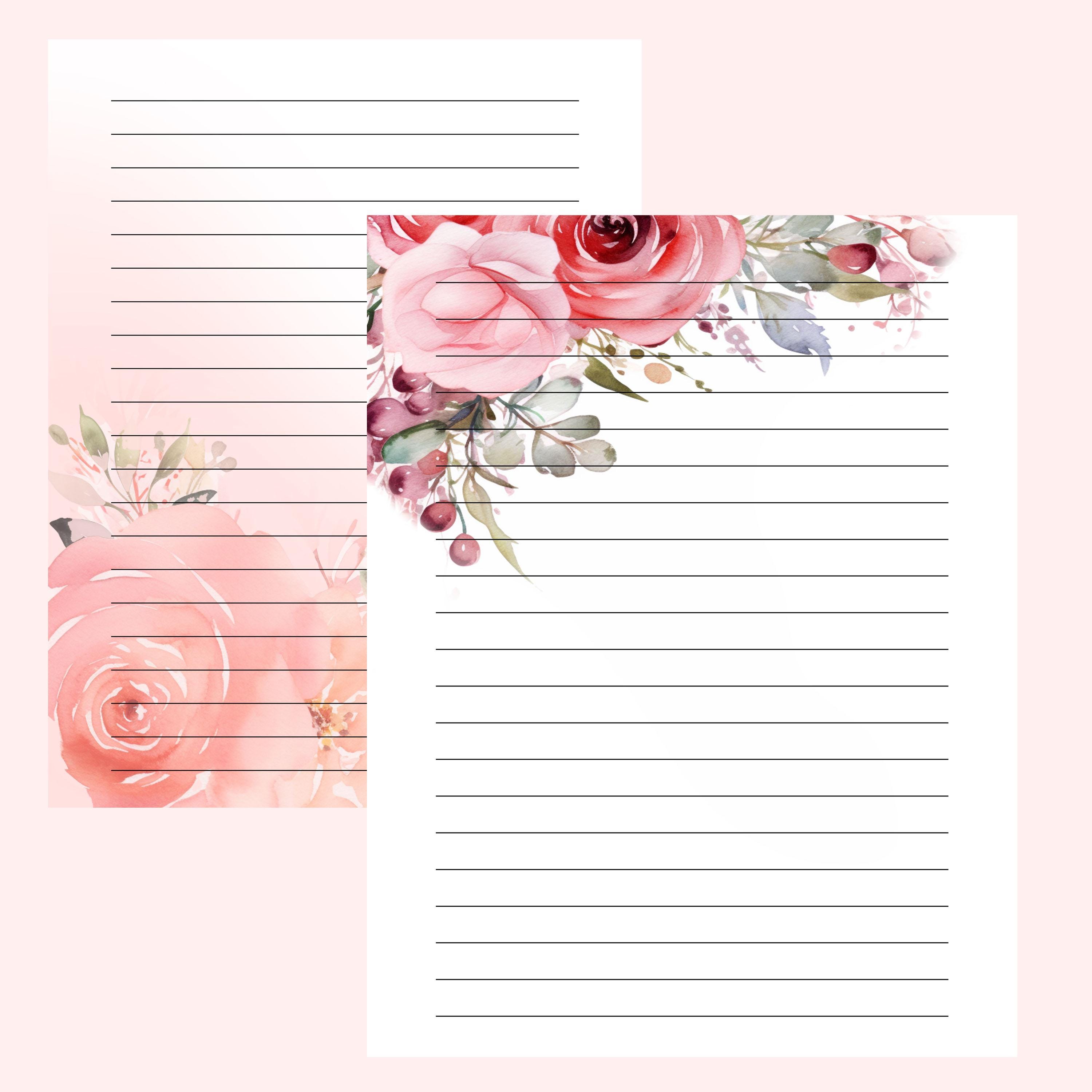 Pink Flower, Printable Stationary, Pink Stationary, Floral Writing ...