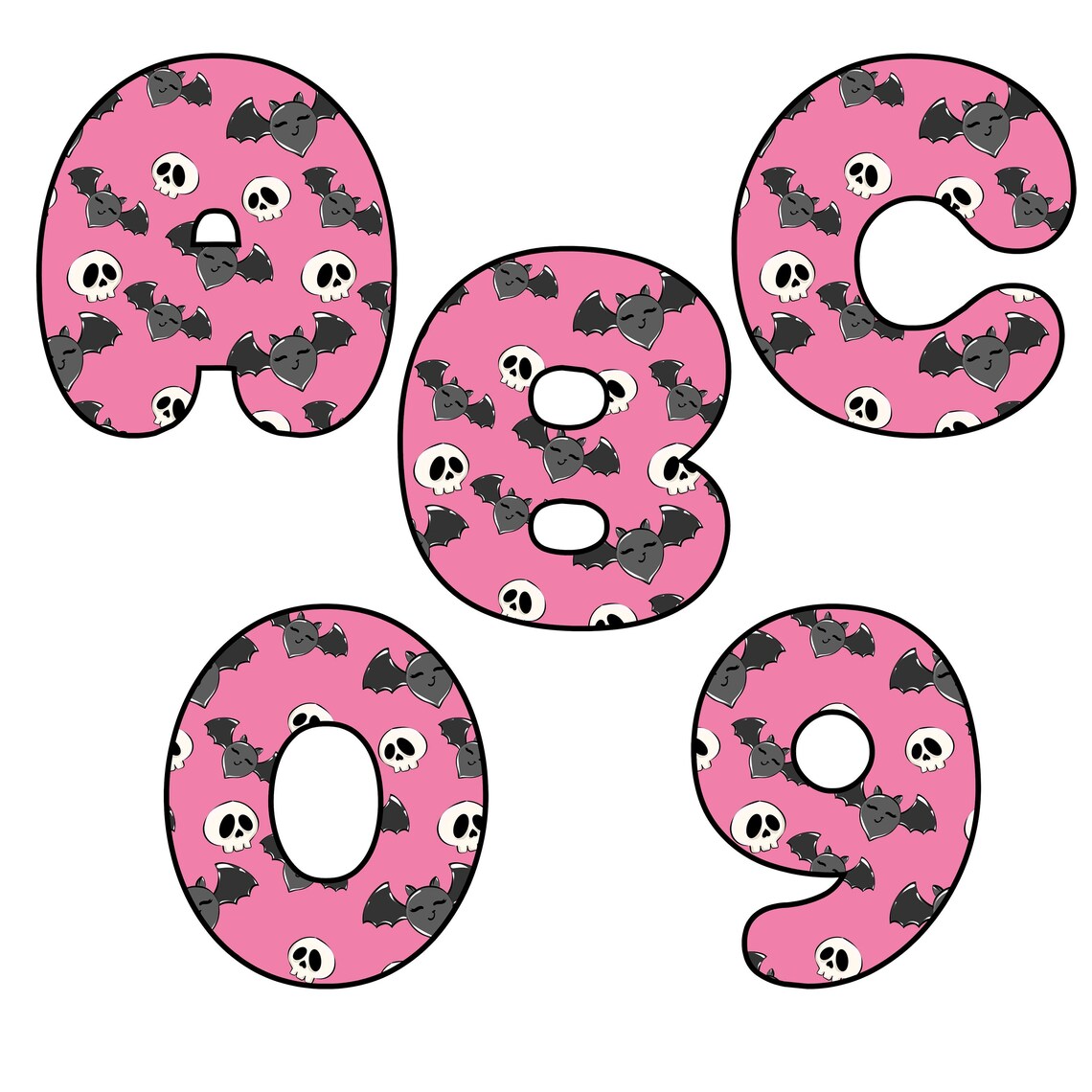 Pink Halloween Doodle Alphabet Clipart, Halloween Clipart, Pink ...
