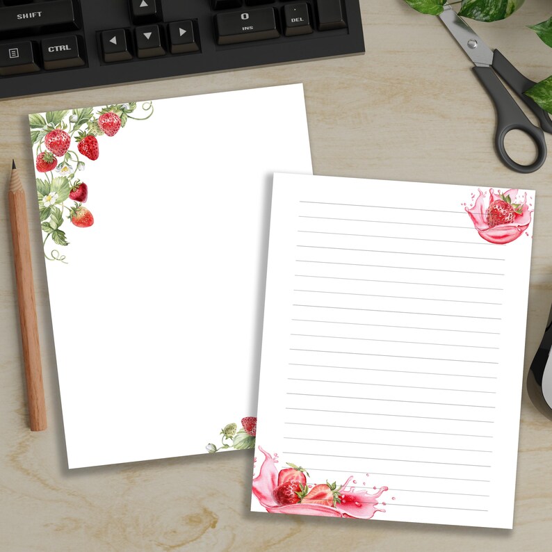 Strawberry Printable Stationary, Strawberry Stationary, Writing Paper ...
