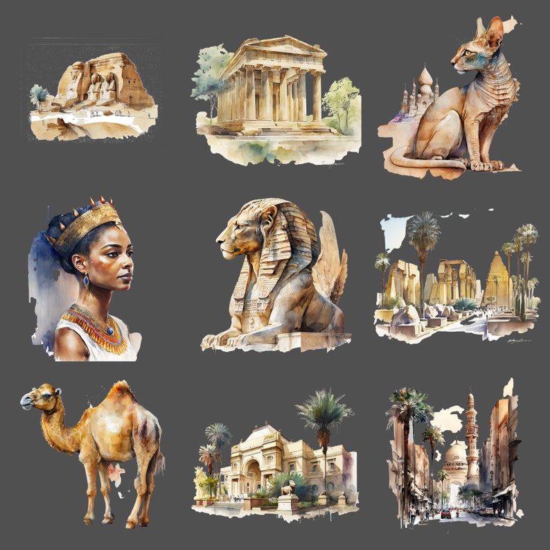 Egypt Clipart, Watercolor Egypt Illustration, Pyramid Clipart ...