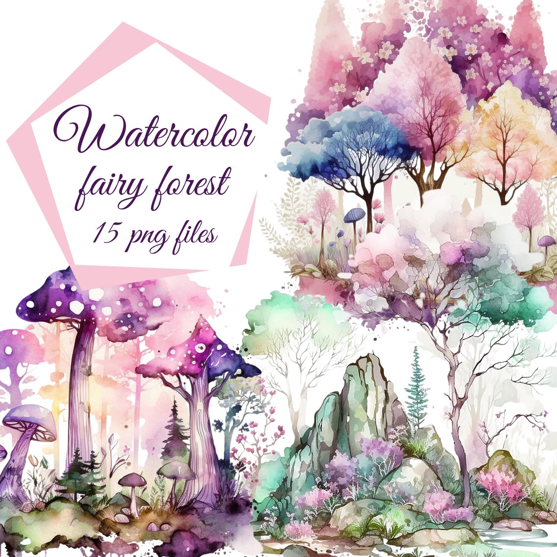 Magical Forest Clipart Watercolor Forest Fairy Forest - Etsy