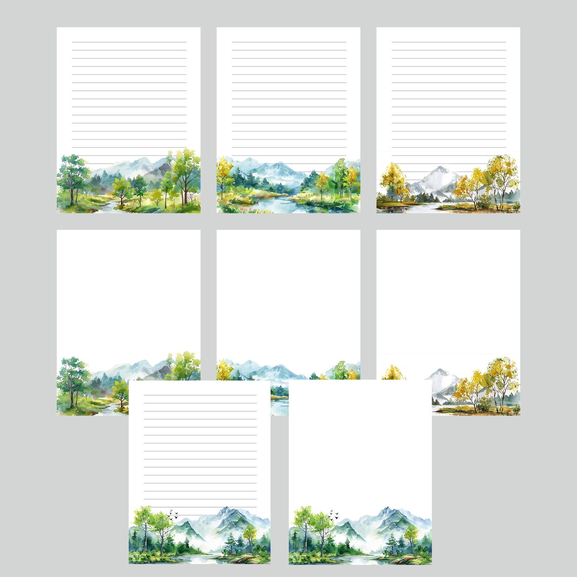 Mountain Printable Stationary, Landscape Stationary, Forest Writing ...