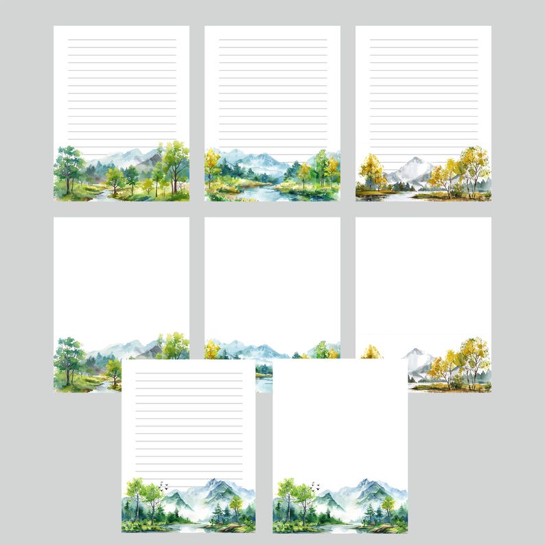 Mountain Printable Stationary, Landscape Stationary, Forest Writing ...