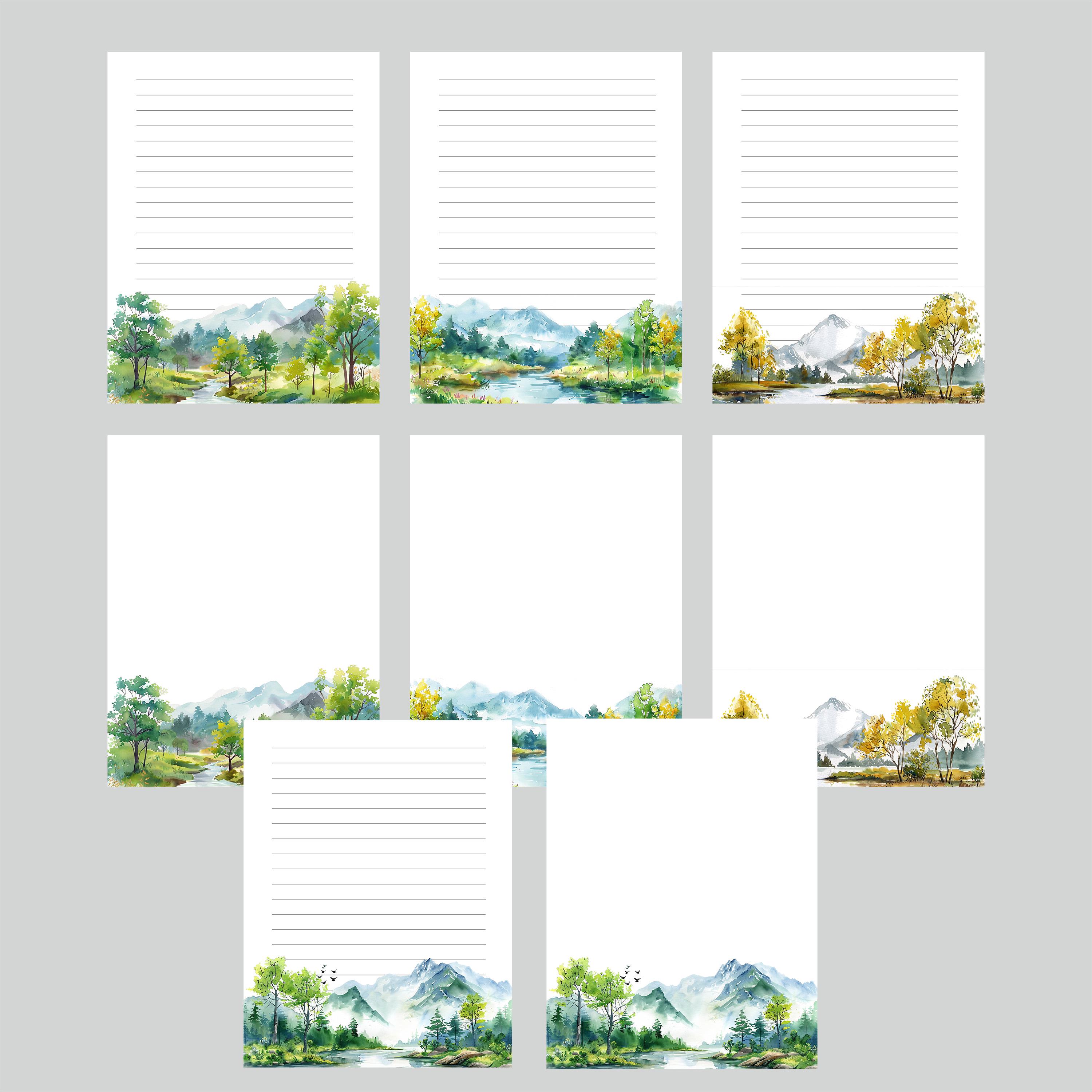 Mountain Printable Stationary, Landscape Stationary, Forest Writing ...