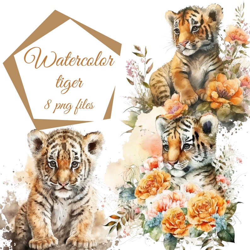 Watercolor Tiger Clipart, Cute Tiger, Baby Tiger Clipart, Watercolor ...