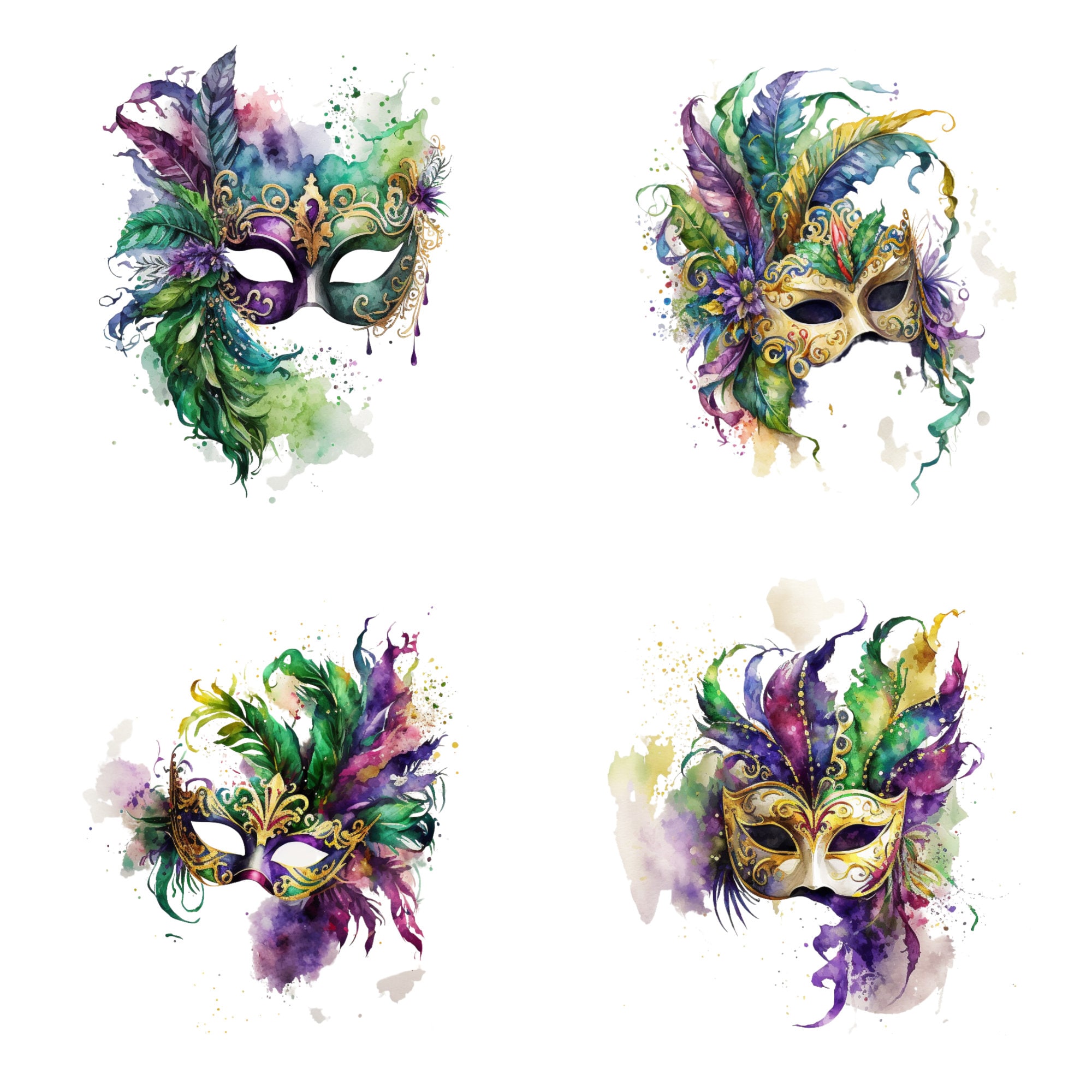 Mardi Gras Clipart, Mardi Gras Mask, Mask Clipart, Watercolor Mardi ...
