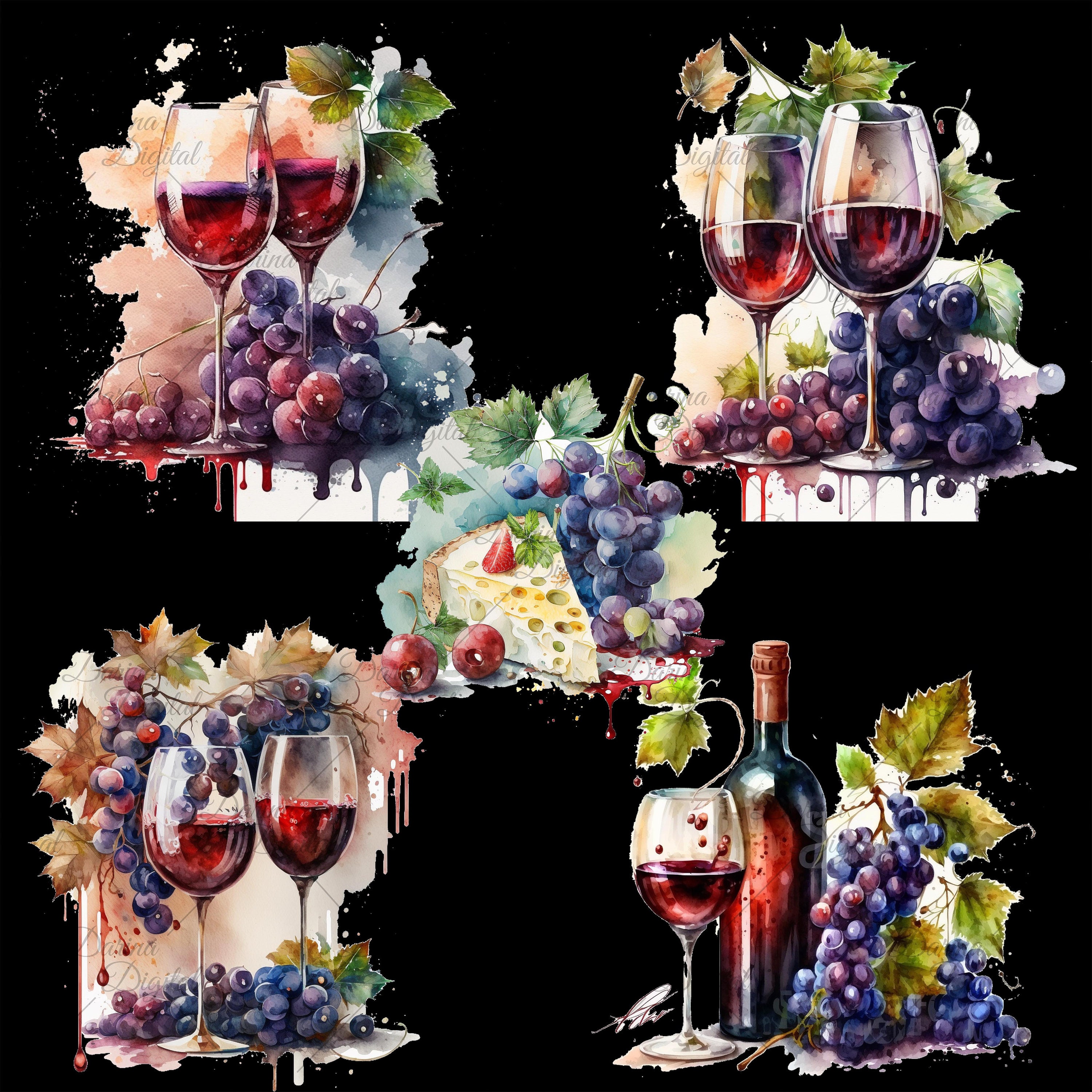 Watercolor Wine Clipart Wine and Cheese Clipart Wine - Etsy