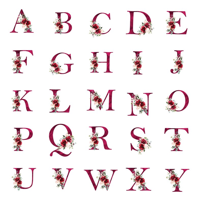 Floral Alphabet Clipart, White Flowers Alphabet, Alphabet PNG, Monogram ...