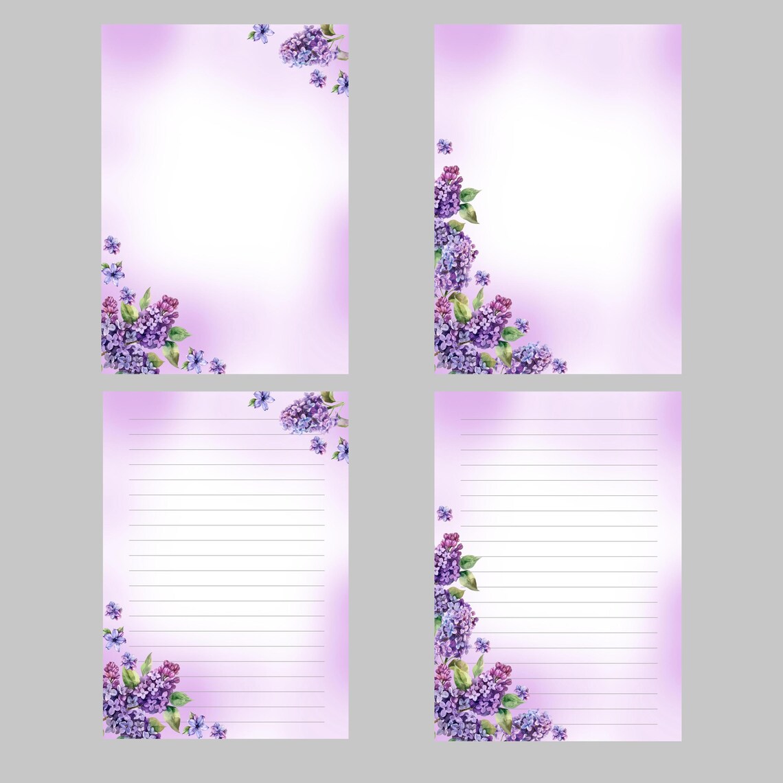 Lilac Flower Stationary, Lilac Printable, Flower Stationary, Floral ...